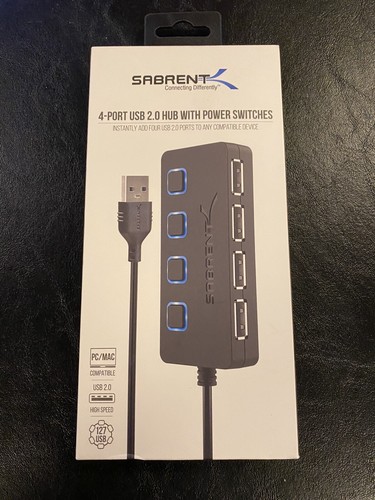 SABRENT 4 Port USB 2.0 Data Hub with Individual LED lit Power Switches ...