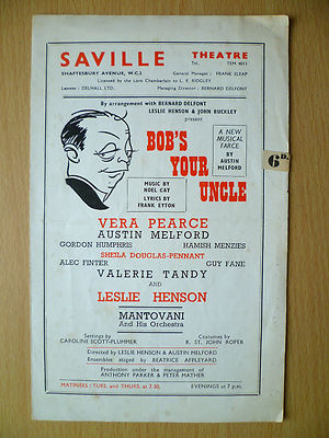 1945 SAVILLE Theatre Programme: BOB'S YOUR UNCLE BY FRANK EYTON | eBay UK