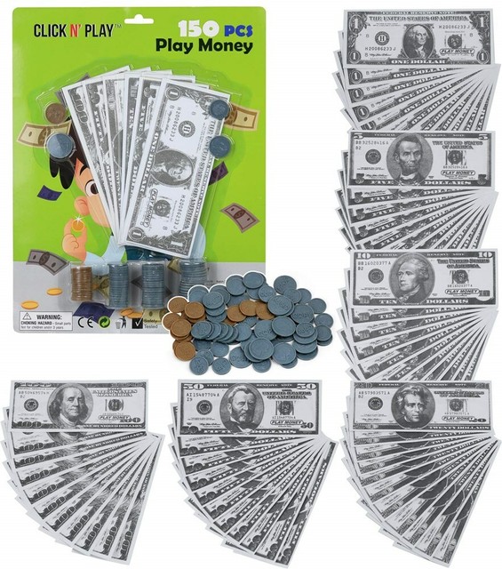 Play Money for Kids Realistic Bills & Coins Counting Math Set of 150 ...