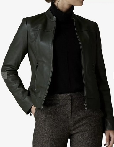 Jaeger Ladies genuine leather jacket, beautiful shade of dark green ...