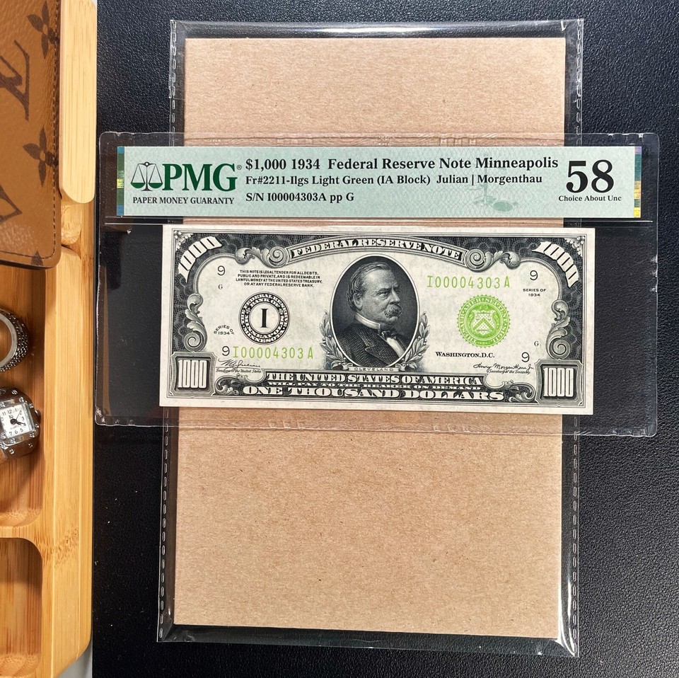 Fr. 2211-I 1934 $1000 Federal Reserve Note MINNEAPOLIS "LIGHT GREEN SEAL" PMG 58 | eBay