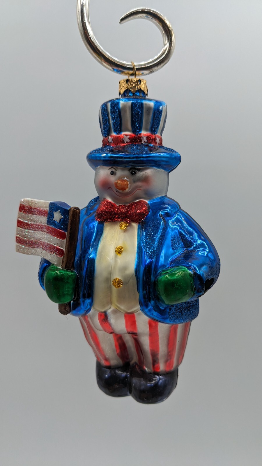 Patriotic Snowman Blown Glass Christmas Tree Ornament America Uncle Sam ...