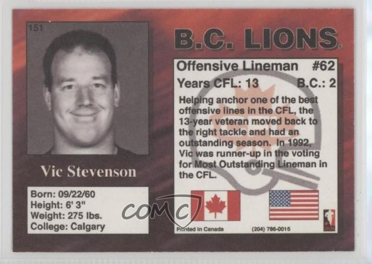 1995 REL CFL Vic Stevenson #151 | eBay