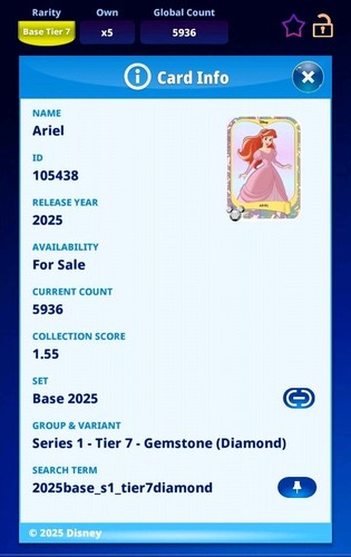 ARIEL - BASE 2025 - DIAMOND - TIER 7 - TOPPS DISNEY COLLECT DIGITAL | eBay