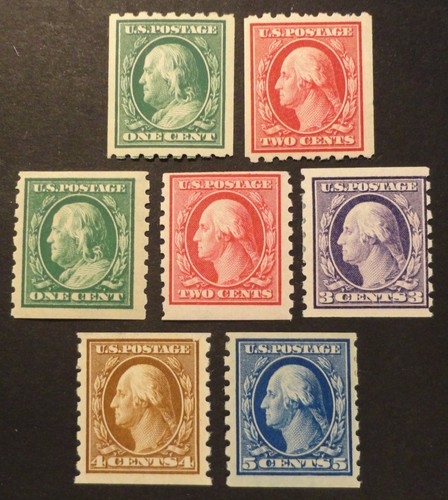 SCOTT #390-391, 392-396 MINT H 1910 PERF 8.5 COIL COMPLETE SET CV $339. ...