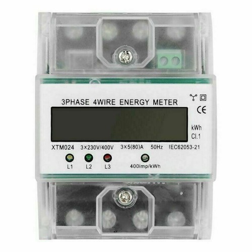 Miniature 3 Phase 4 Wire DIN-Rail LCD Digital Energy Meter 5-80A 3x230 ...