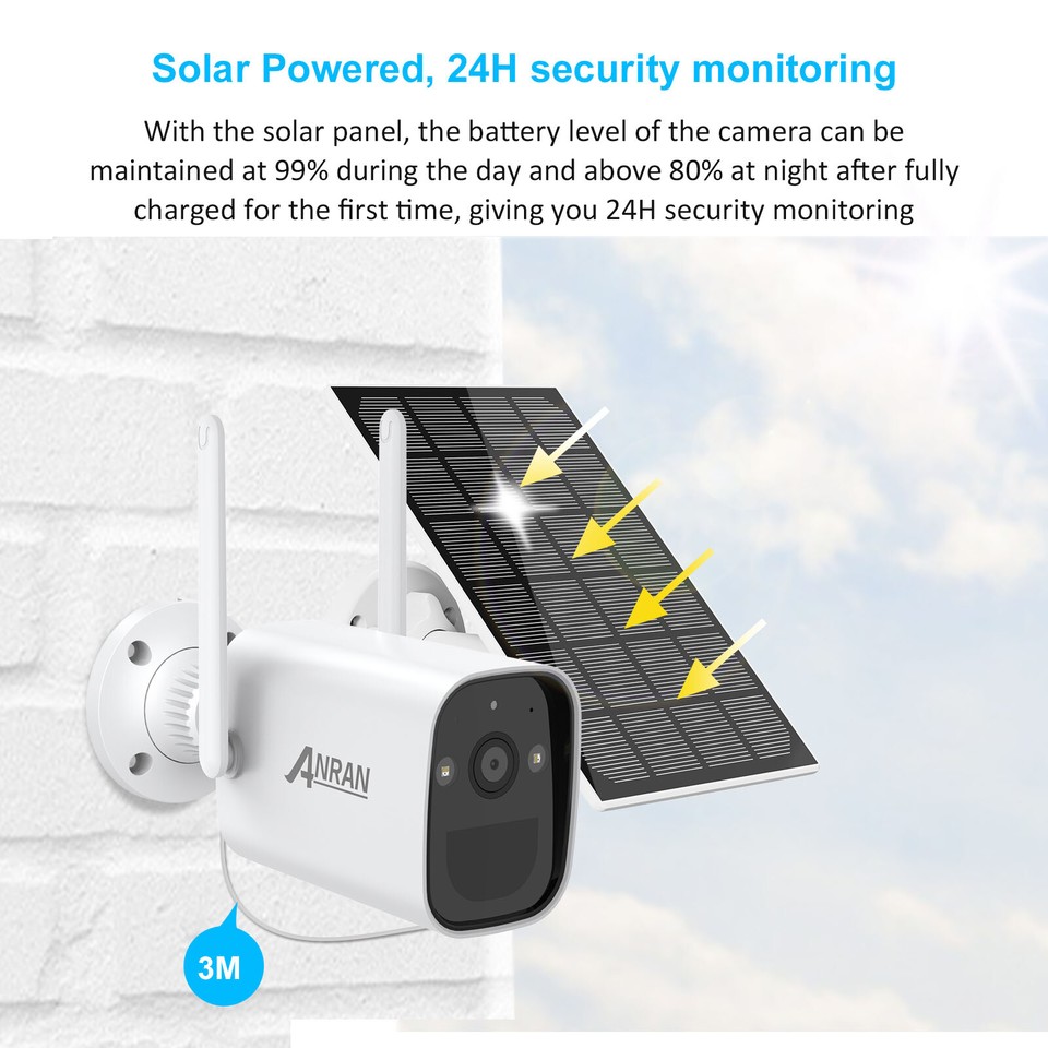 ANRAN Wireless Security Camera 2K WiFi Solar Powered Energy CCTV Home ...