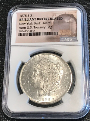 REVERSE TONER-NEW YORK BANK HOARD NGC BU 1878 S MORGAN SILVER DOLLAR ...