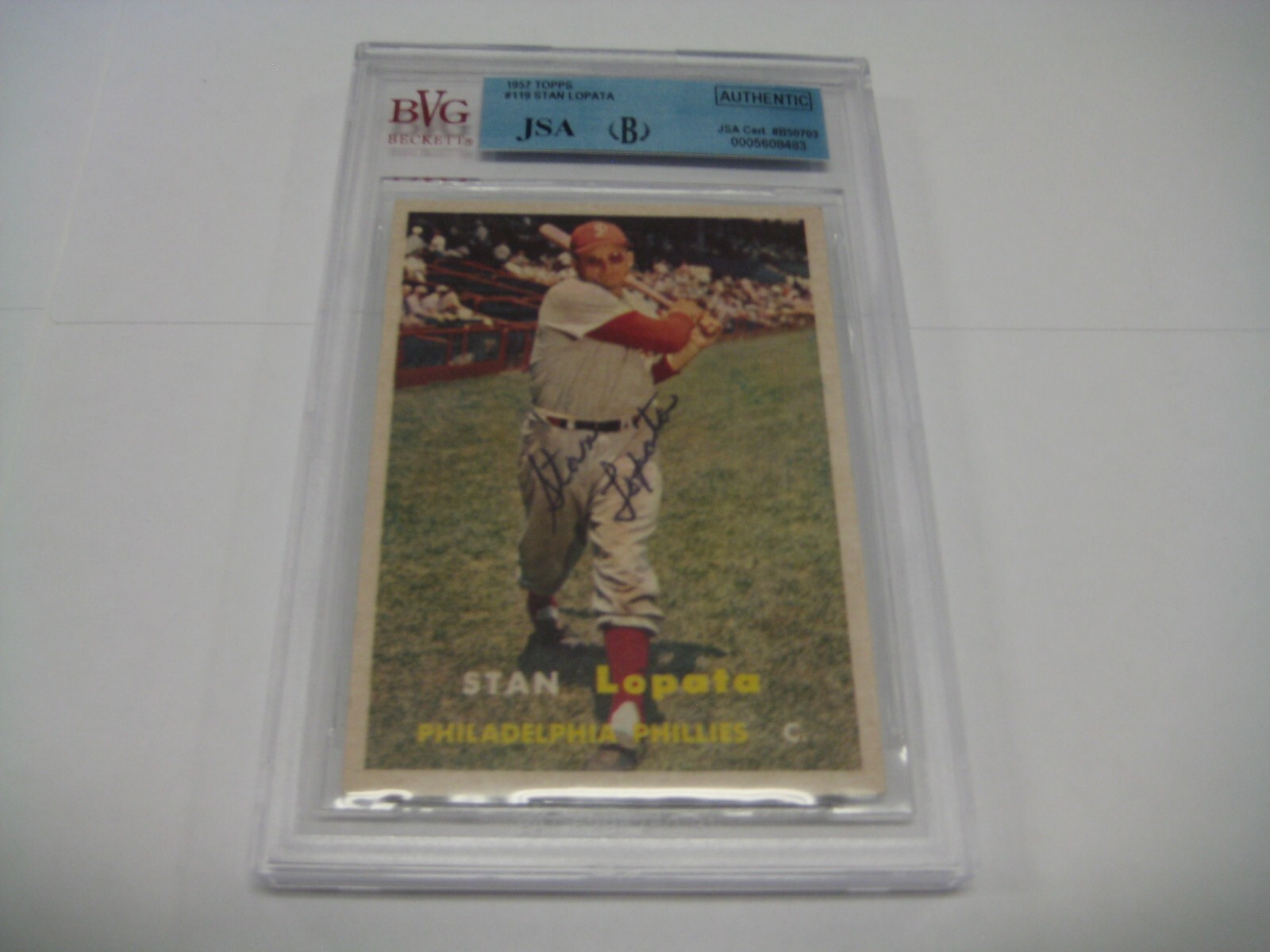 STAN LOPATA PHILADELPHIA PHILLIES AUTOGRAPH 1957 TOPPS #119BASEBALL ...