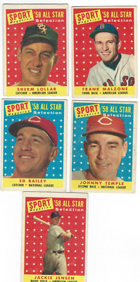 Five 1958 Topps #s 478, 481, 489, 490, And 491 All-Star Baseball Cards ...