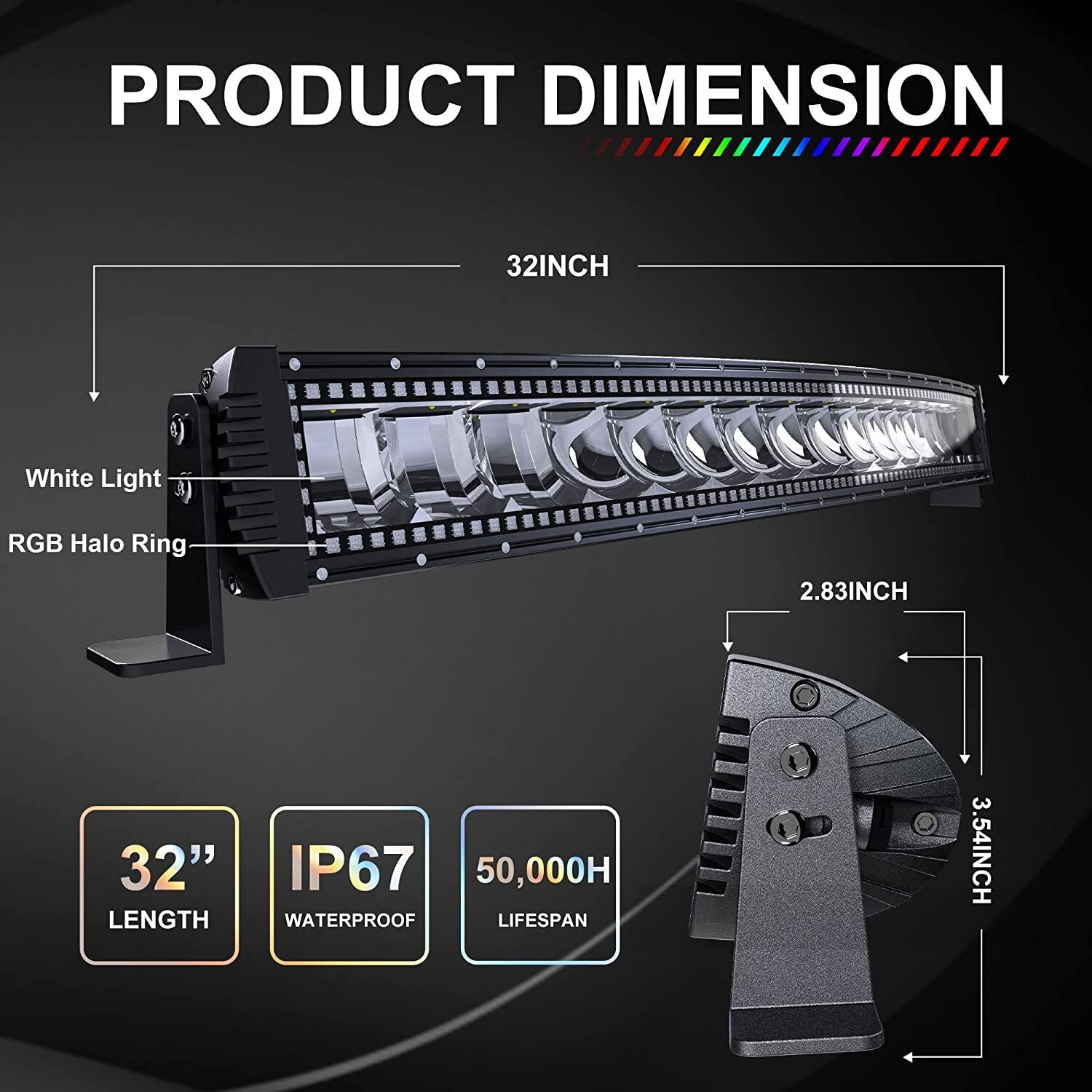 32 inch RGB Curved Led Light Bar For Truck Offroad RZR Wireless ...