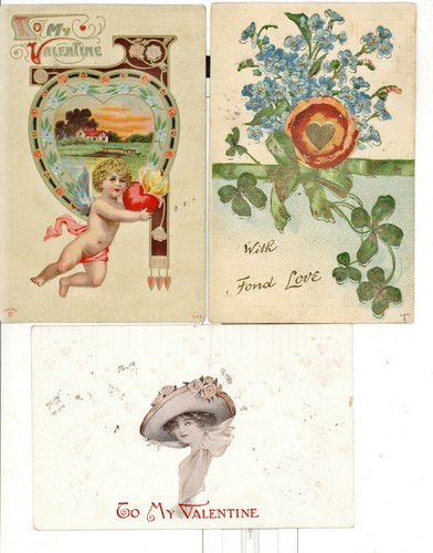 Valentine Post Cards 3 Angel Cupid Lady Farm Flower 1 R. Tuck Used VTG ...