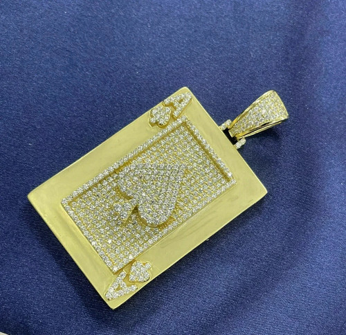 2Ct Round Lab Created Diamond Ace of Spades Poker Card 14K Yellow Gold ...