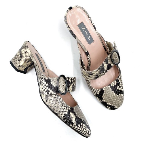 SJP Sarah Jessica Parker Vamp Mules Snake Print Mary Jane Tan Black Sz ...