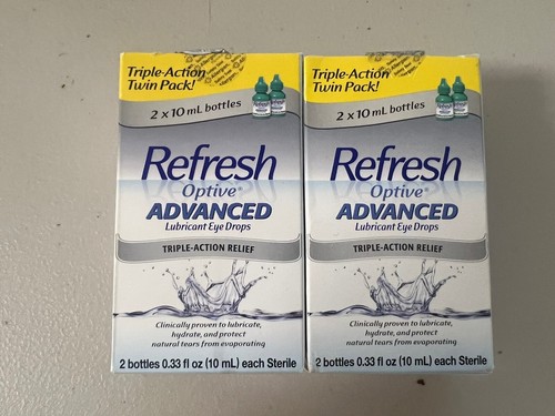 (2X) REFRESH OPTIVE ADVANCED TWIN PACK Lubricant Eye Drops 2x10mL EXP 8 ...