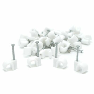 50 x White Round Cable Clip / Clips 7mm Satellite & TV Aerial Coax 50 ...