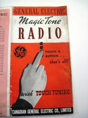 1937 Brochure Titled "General Electric Magic Tone Radio" w/Touch Tuning ...
