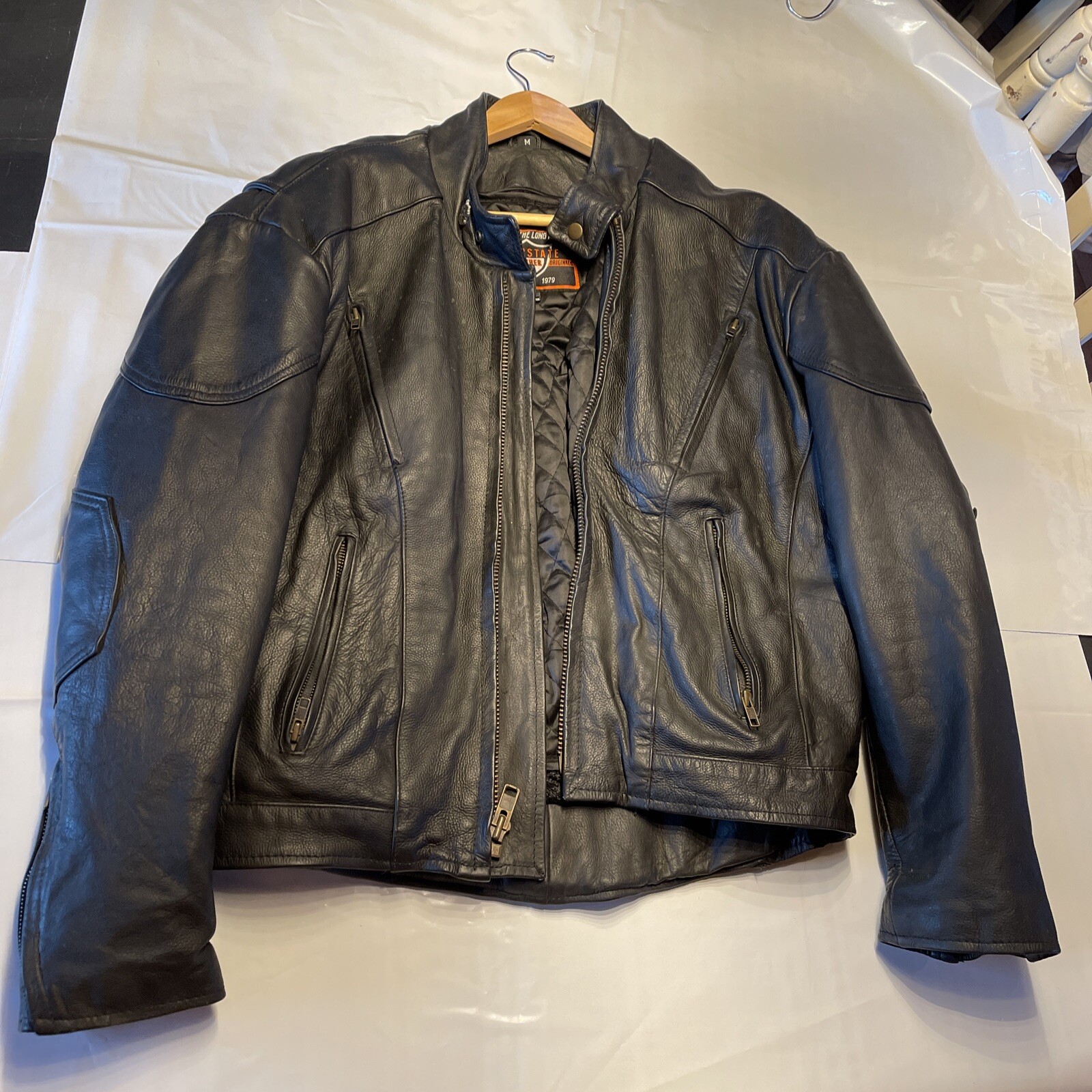 INTERSTATE LEATHER MOTORCYCLE JACKET MENS SIZE MEDIUM… - Gem