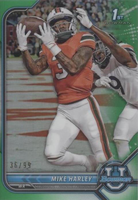 2021-22 Bowman University - Mike Harley Jr. #37 Chrome Prospects Green ...