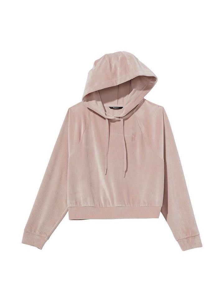 NWT Victoria's Secret M Hoodie SWEATSHIRT beige MAUVE VELOUR ribbed ...