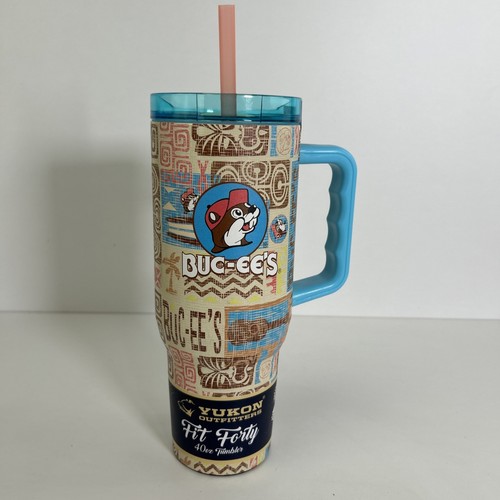 Buc-ees New 2025 Tiki Print Tan Cream Background Fit Forty 40oz Tumbler ...