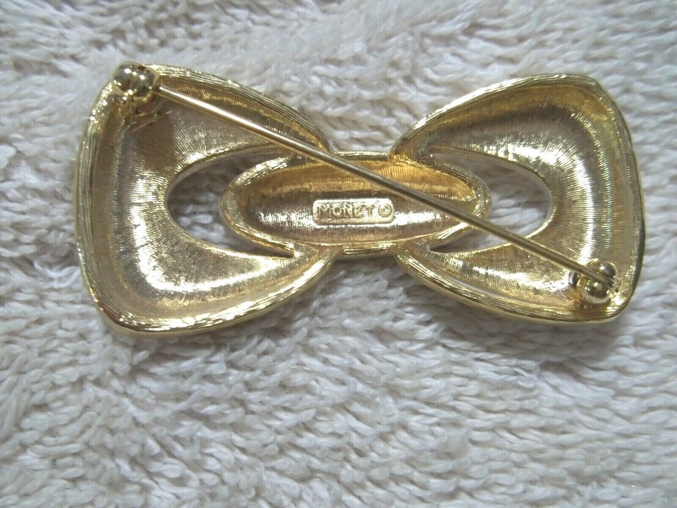 MONET Bow Shape Pin, Gold Tone Metal, White Enamel Accents, E4 | eBay