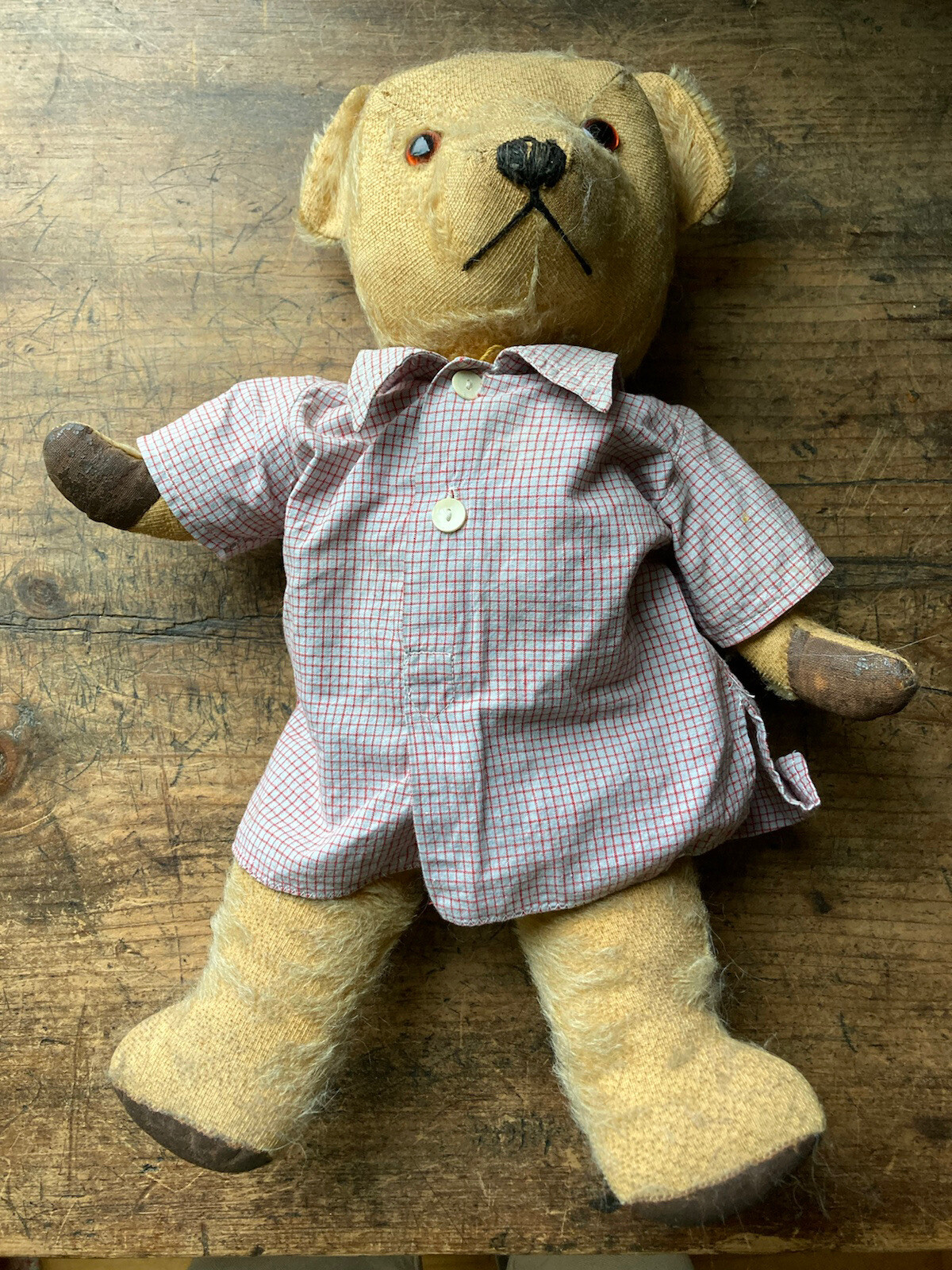 Antique 15” Mohair Jointed Teddy Bear With Glass Eyes Excelsior ...