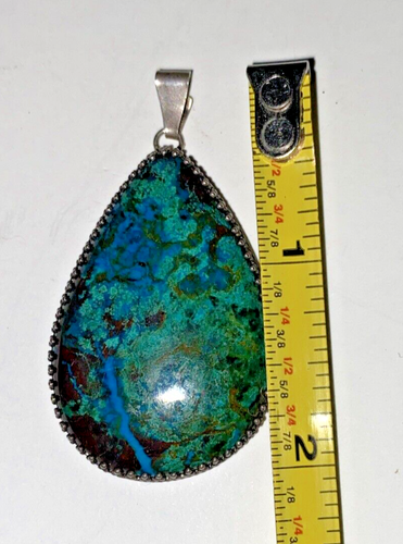 Large Teardrop Shaped Chrysocolla Gemstone Pendant Elaborate 925 Silver Artisan | eBay