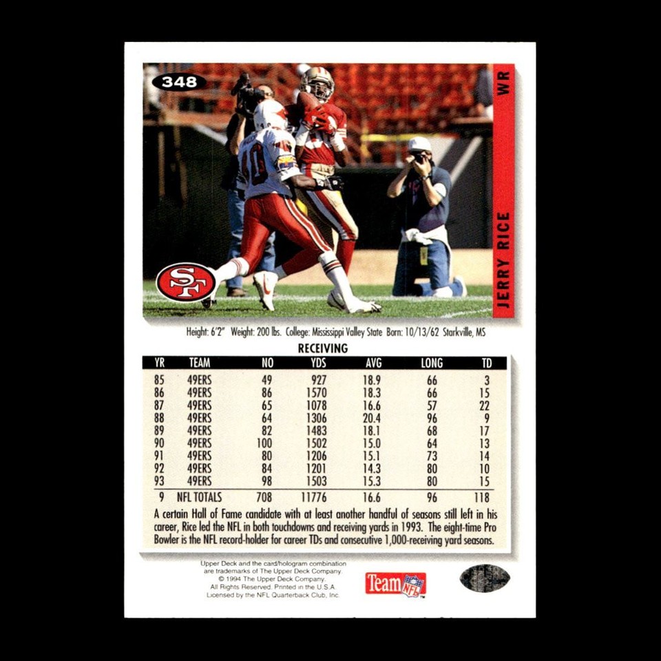 Jerry Rice 1994 Collector's Choice San Francisco 49ers #348 R307 | eBay