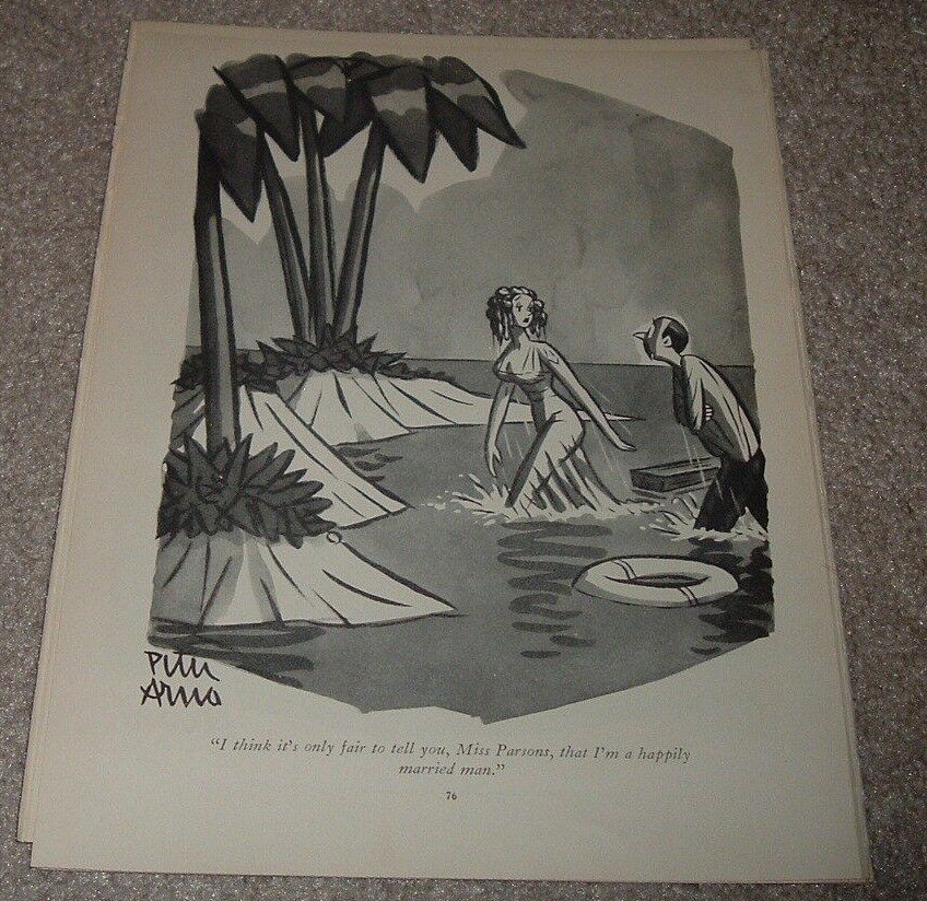 DESERTED ON ISLAND W/BEAUTIFUL LADY Sexual Humor 1949 Peter Arno ...