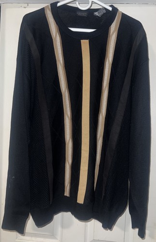 Cellini Sweater Mens XXL Black Beige Abstract Striped Crewneck Pullover ...