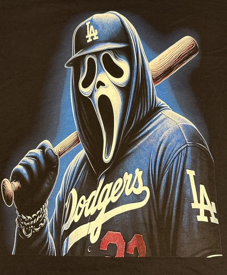 MLB Los Angeles Dodgers Ghostface Baseball Graphic Black T-Shirt Size ...