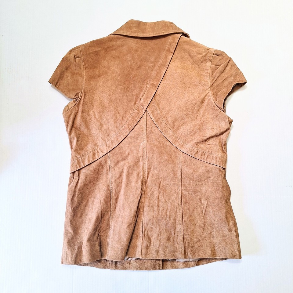 IMAN Womens Size S Brown Leather Suede Sleeveless Jacket Platinum ...