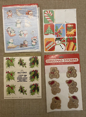 Vintage Hallmark Christmas stickers penguins teddy bears holly seals ...
