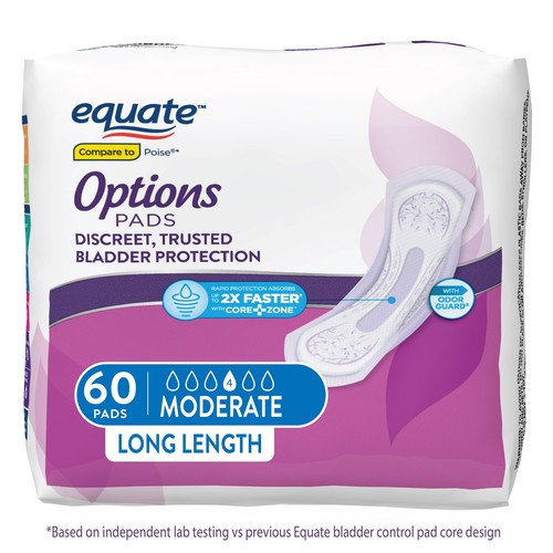 Options Women's Incontinence Pads, Moderate Absorbency, Long Length (60 ...