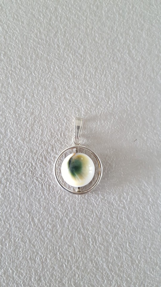 Anhänger rund Shiva Auge Muschel weiß grün Operculum 835 Silber 2,11g ...