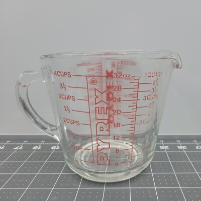 Vintage Pyrex Clear Glass Measuring Cup 532 D Handle 1 Quart Red ...