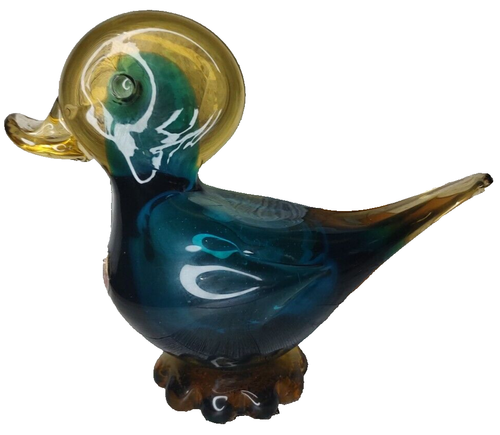 Vintage Murano Yellow & Blue Glass Duck Bird Made in Italy Rare | eBay