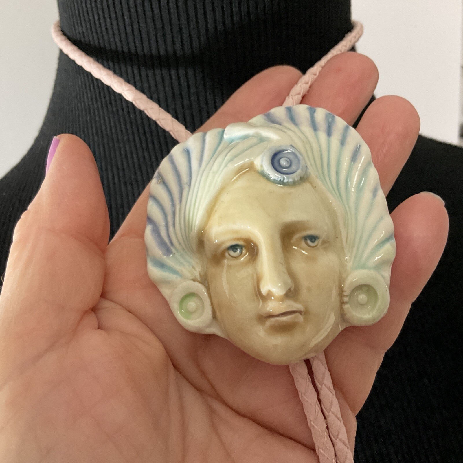 Tacoma Art Pottery Signed TAP Face Bolo Pendant David Keyes Art Nouveau ...