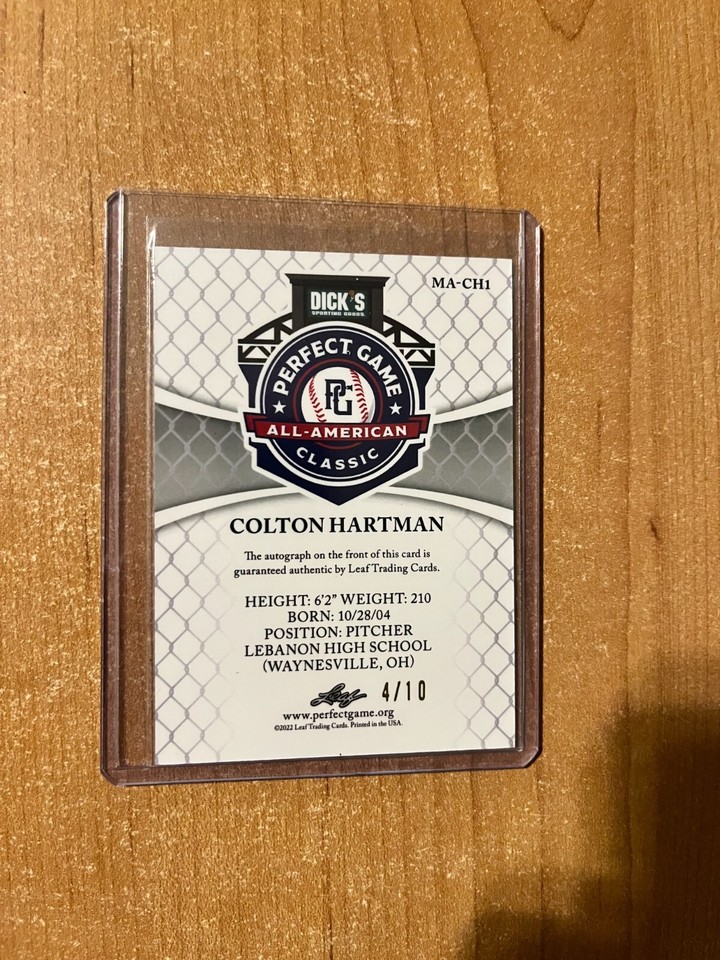 2022 Leaf Perfect Game - Colton Hartman - Black Prismatic Refractor ...