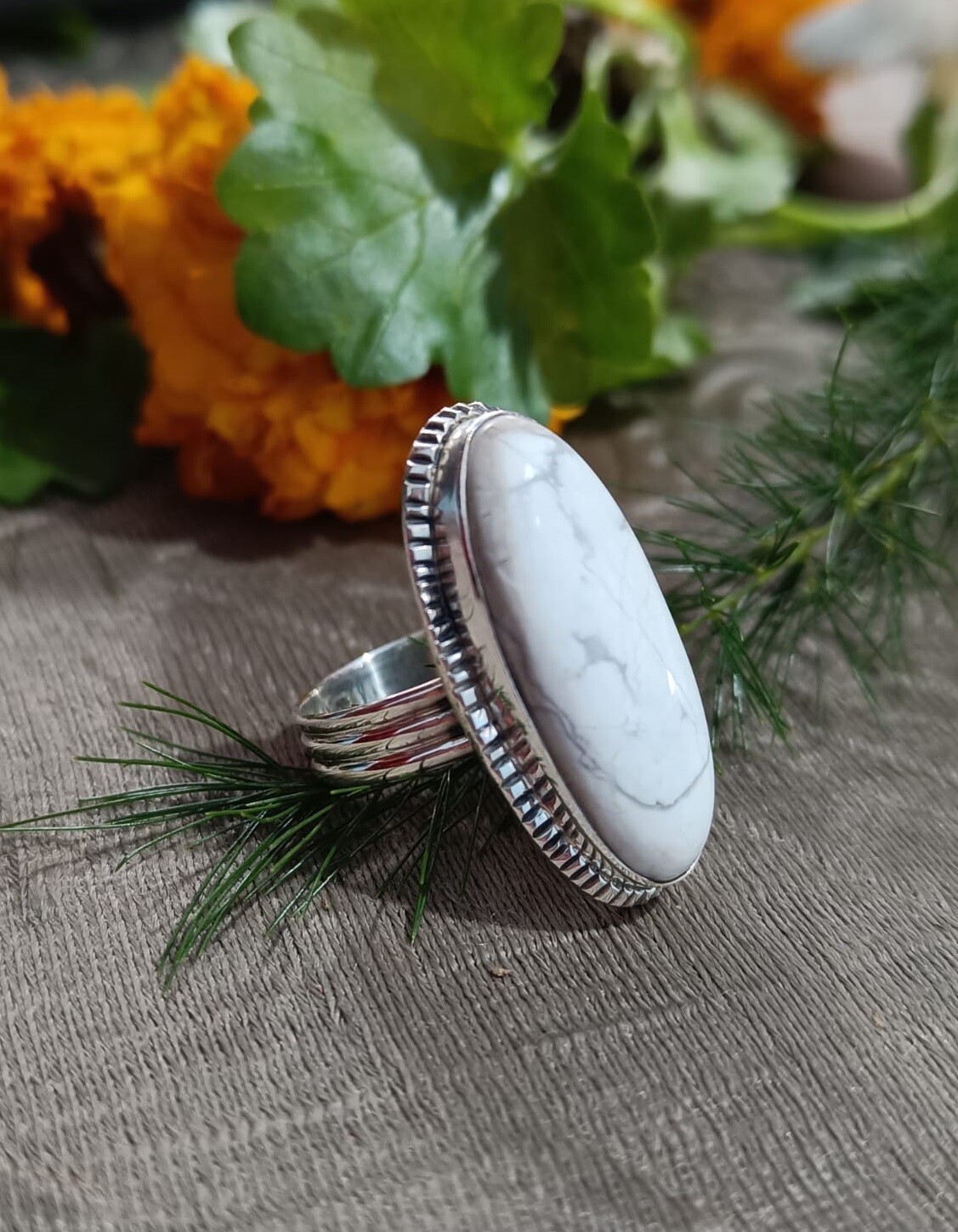 White Howlite Ring, Sterling Silver, Bohemian Ring,Wedding Gift ...