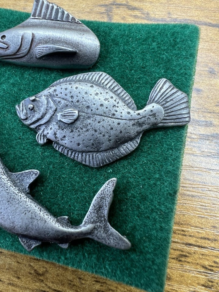 NOS Pewter Fish Pins Lot – Marlin, Flounder & Shark Hat / Jacket Lapel ...