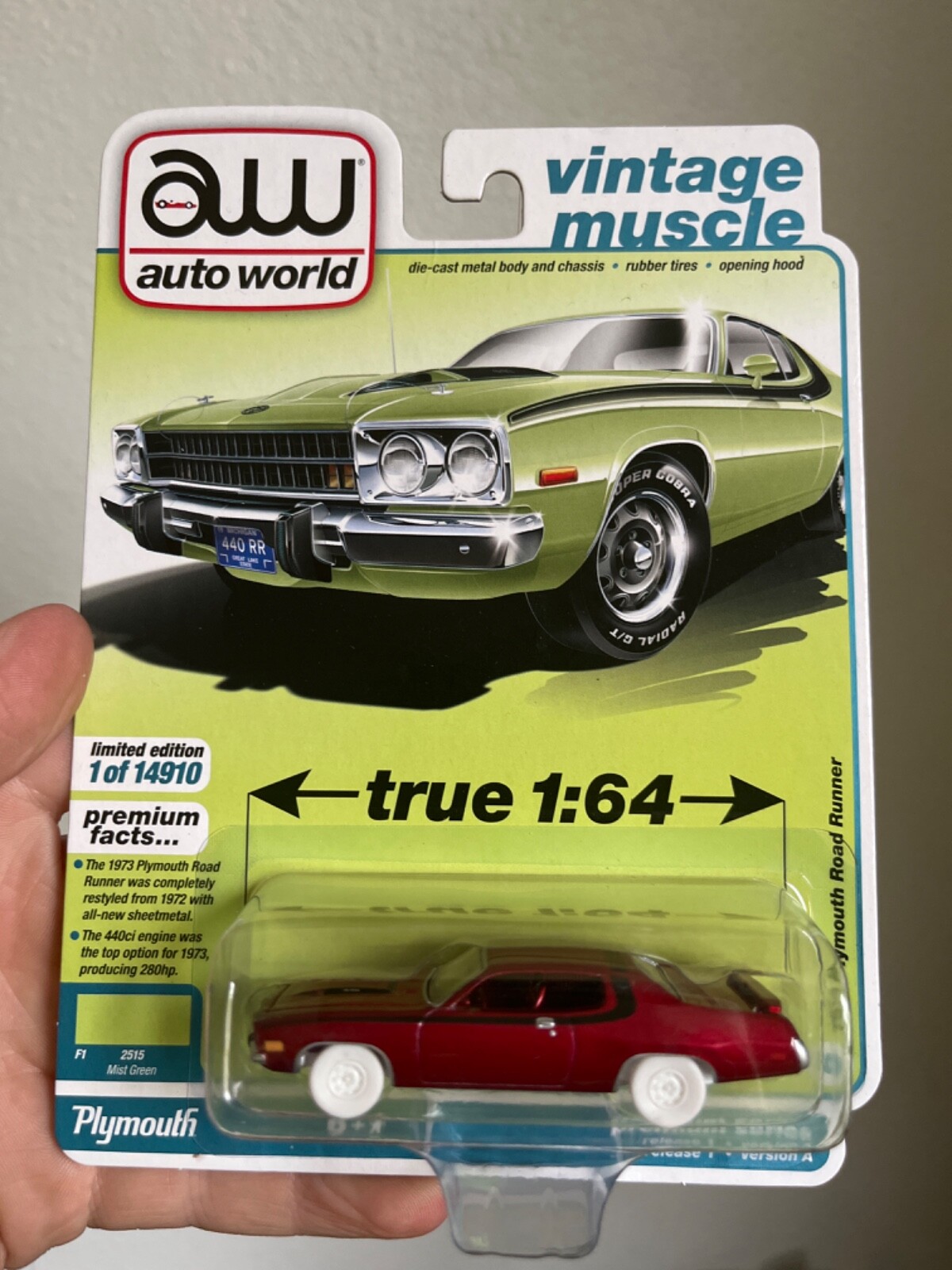 Auto World ULTRA RED Chase Mist Green 1973 Plymouth Road Runner 1/64 ...