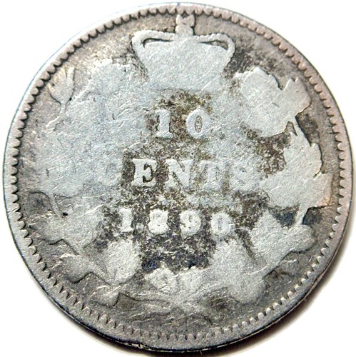 1890-H 10c Canada 10 Cents Key Date Rare Silver Coin Victoria Dime ...
