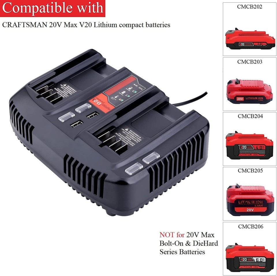 Dual Port 20V Fast Charger for Craftsman 20V MAX Lithium Battery ...
