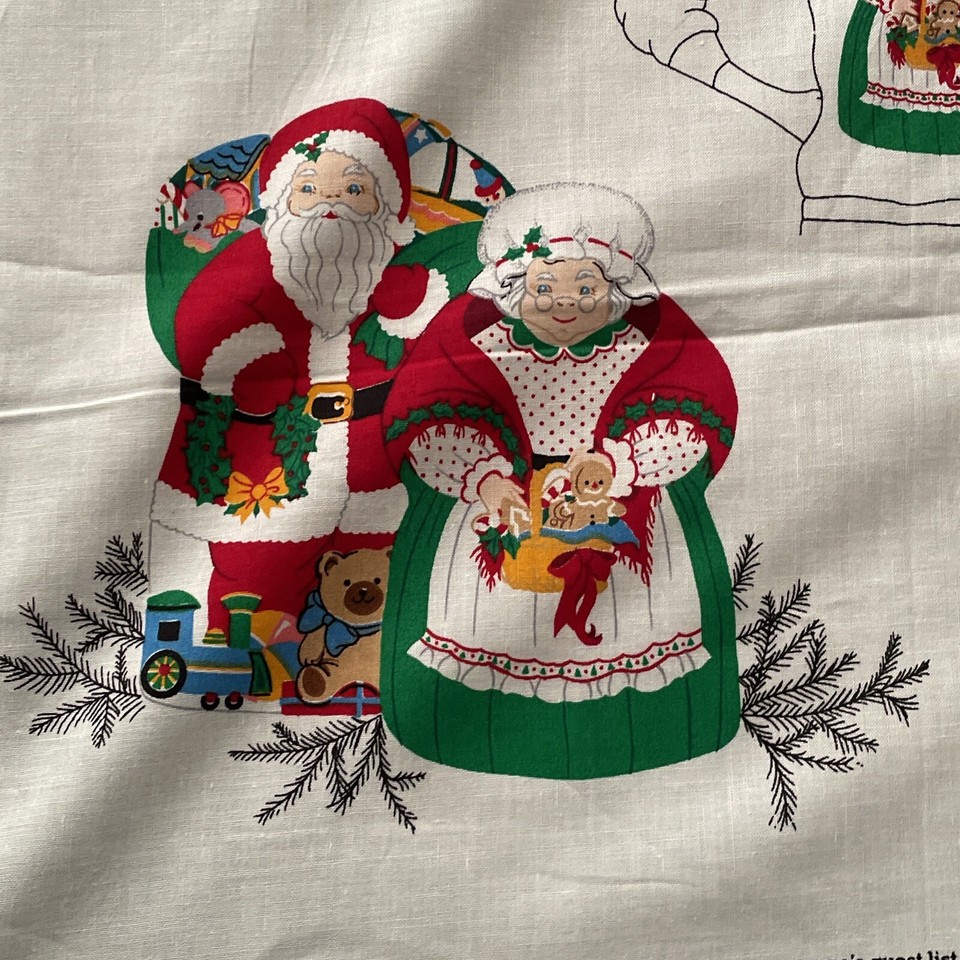 Vtg 90s Christmas Santa & Mrs Clause Cut Sew Stuff Fabric Panel Stand ...