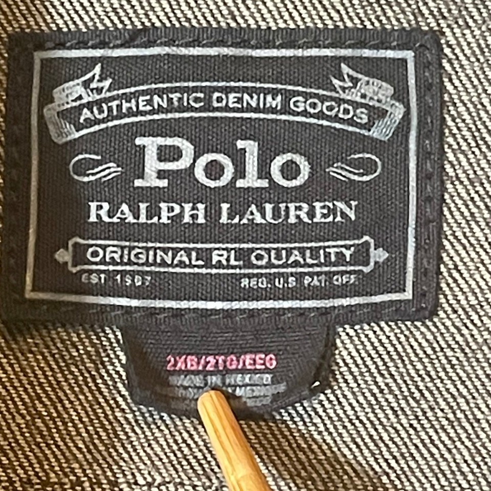 VTG Polo Ralph Lauren Denim Jacket Patches USRL Rider Style Black Size ...