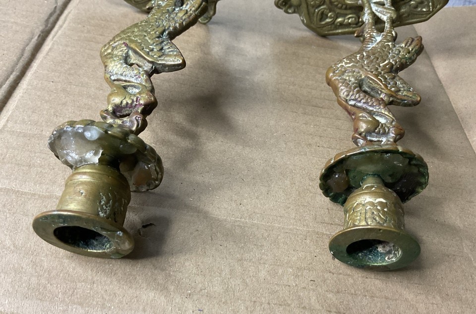 Antique 1920's ornate brass candlestick holders With Tall Bird Figure ...