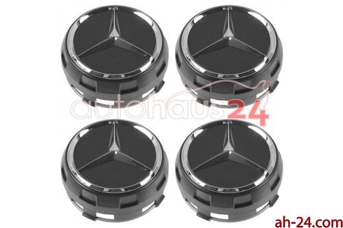 MERCEDES 0004000900 RAISED BLACK CENTER CAP W/ CHROME STAR OEM 4 SET ...