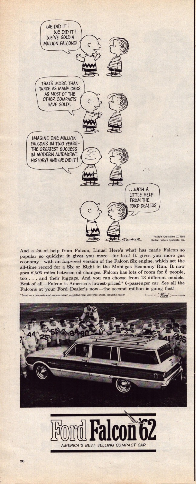 1961 Ford Falcon Print Ad Peanuts Comic Strip Charlie Brown Linus Model ...